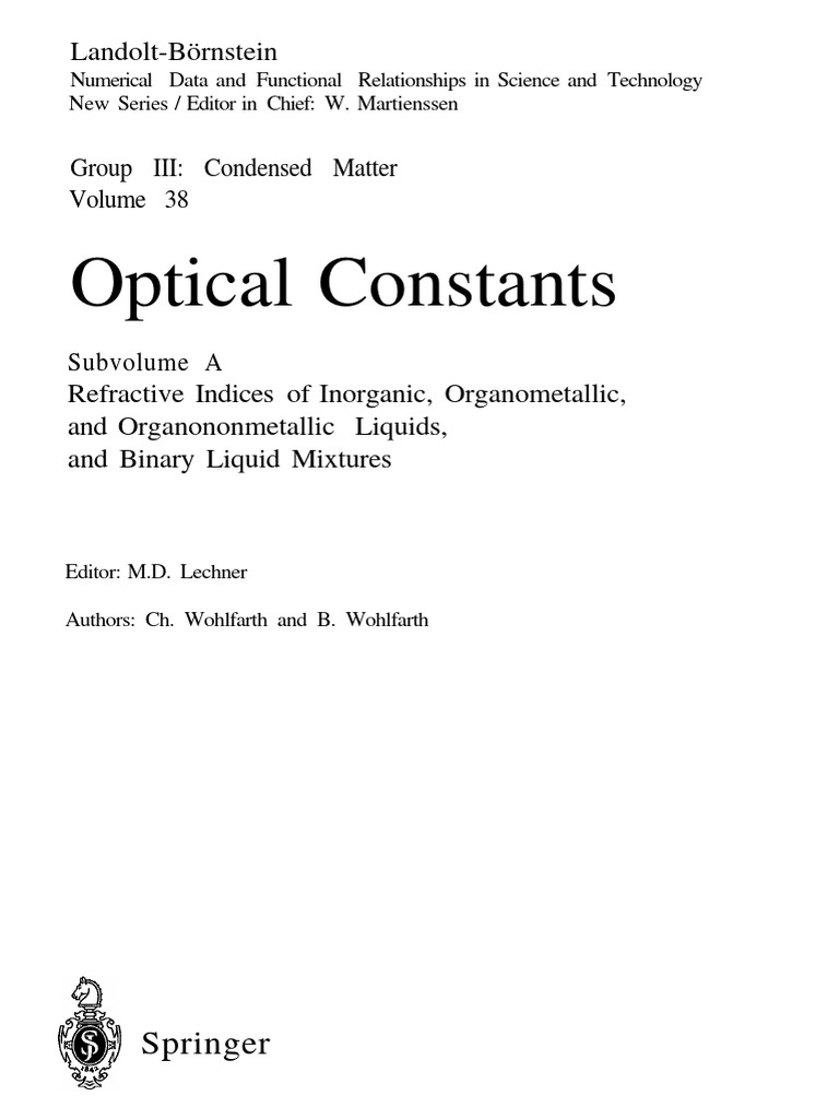 Optical Constants: Springer | PDF | Chemical Substances | Mixture