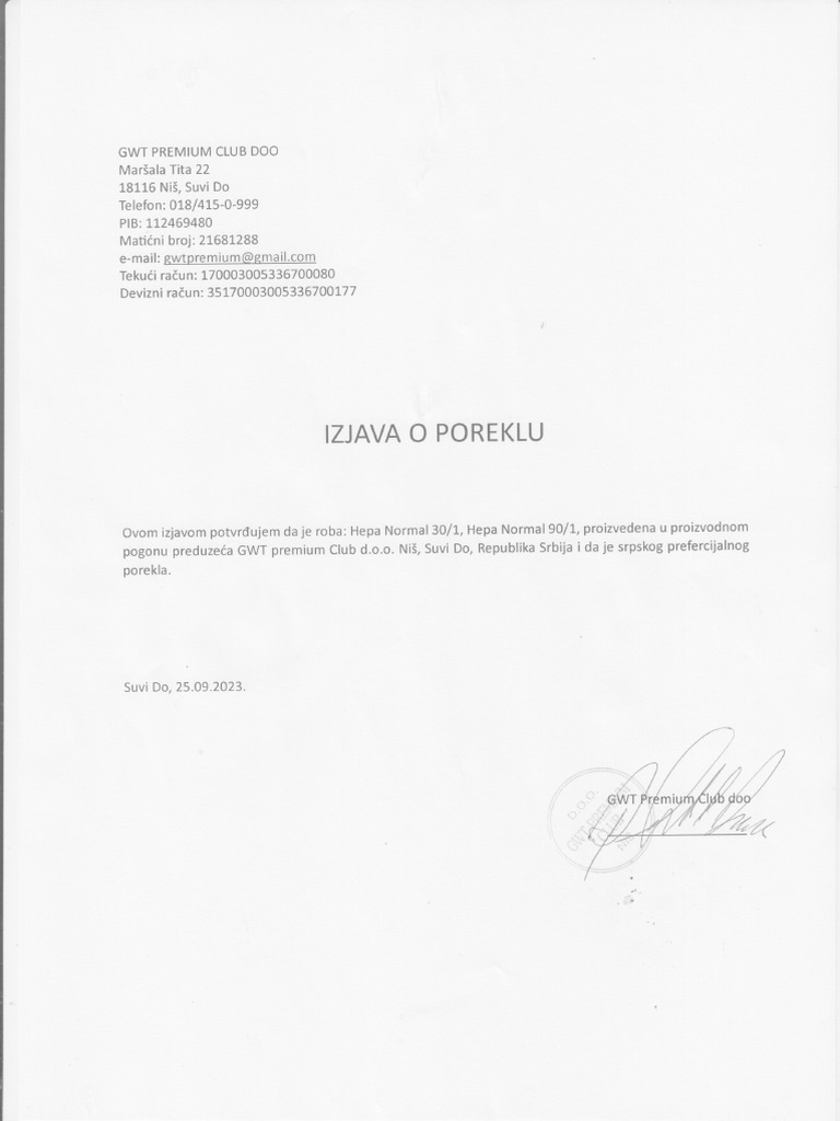 Izjava o Poreklu Hepa | PDF