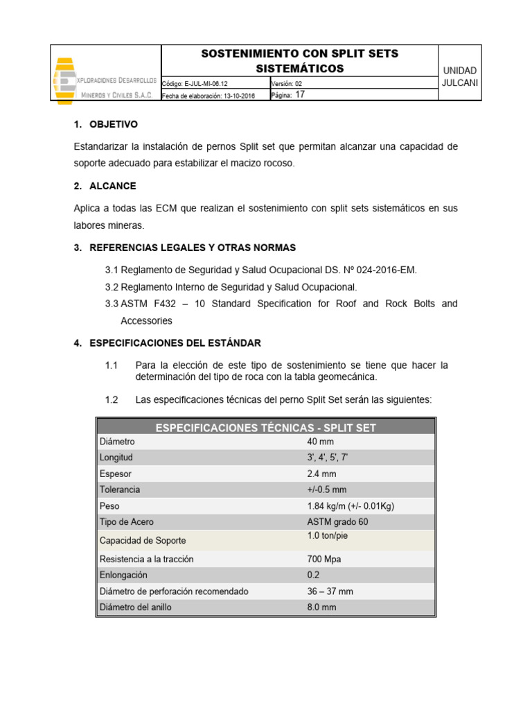 Instalación de Split Sets Mineros | PDF | Tornillo | Sector secundario ...