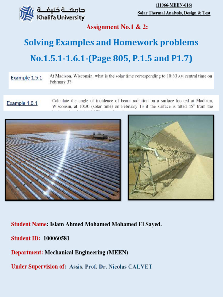 Assignment No1 &2 Solar Thermal Design and Analysis MSC 100060581 | PDF | Physical Sciences ...