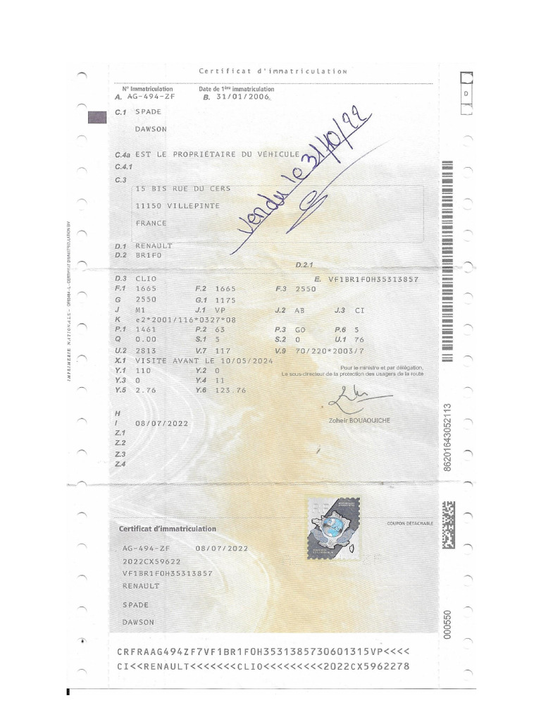 PDF Carte Grise | PDF