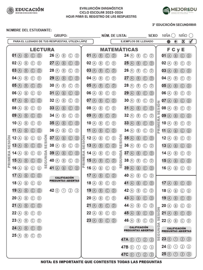 Prueba Diagnóstico 3° Tercero y Hoja de Respuestas | PDF | Alucinación ...