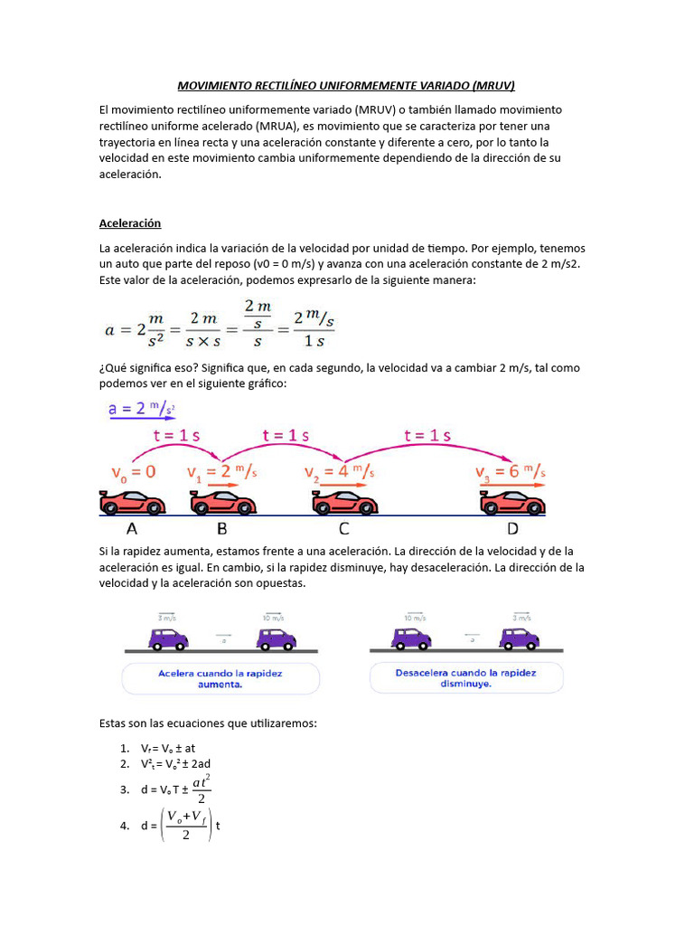 Movimiento Rectilíneo Uniformemente Variado | PDF