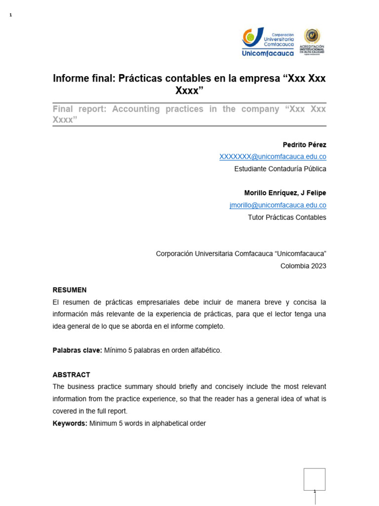 Informe Final de Prácticas Contables | PDF