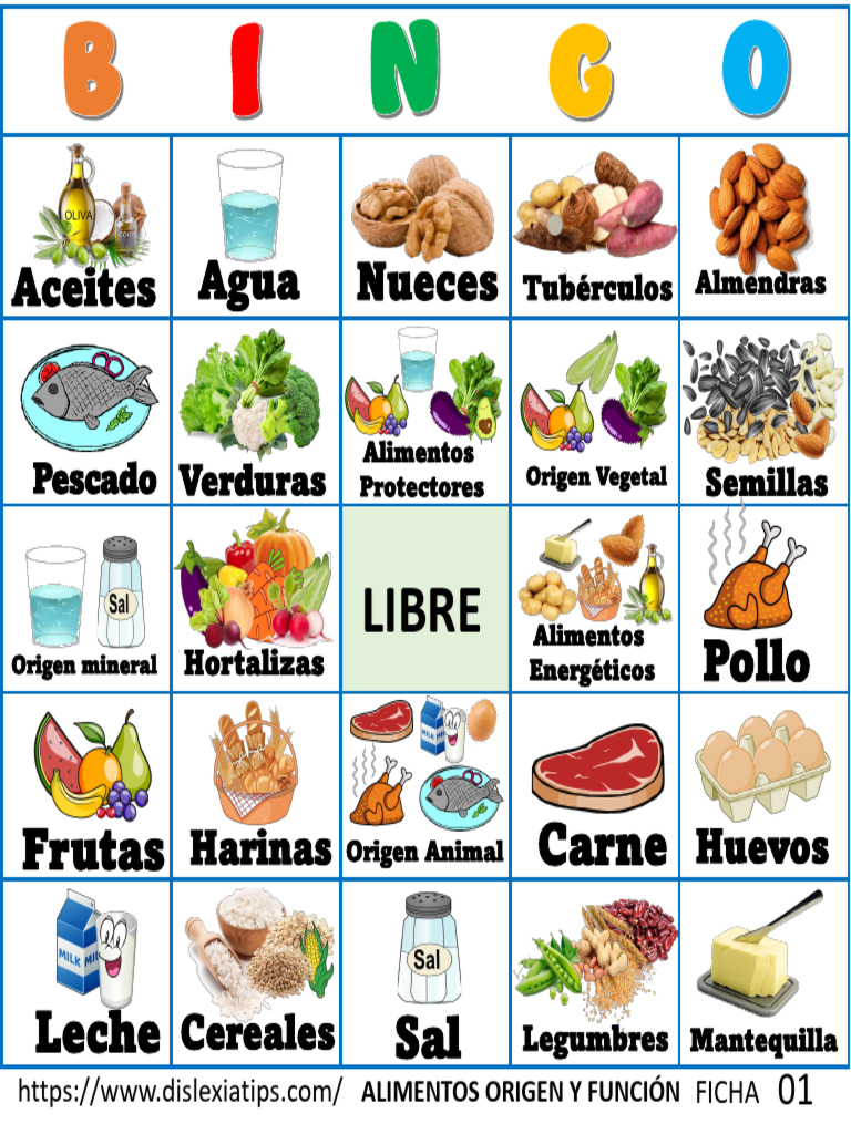 Bingo Alimentos Origen Funcion | PDF | Alimentos | Vegetales