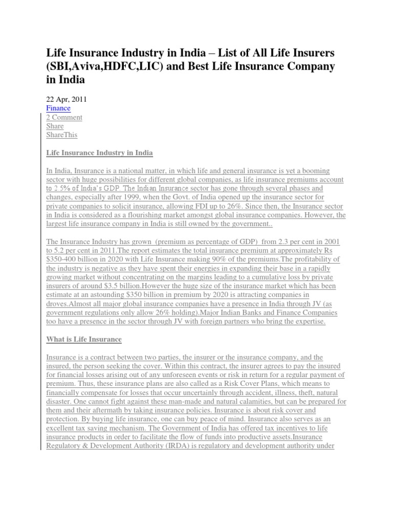 Life Insurance Industry in India | PDF | Life Insurance | Insurance