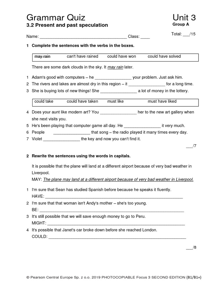 Focus 3 Unit 3.2 Grammar Quiz | PDF | Language Arts & Discipline