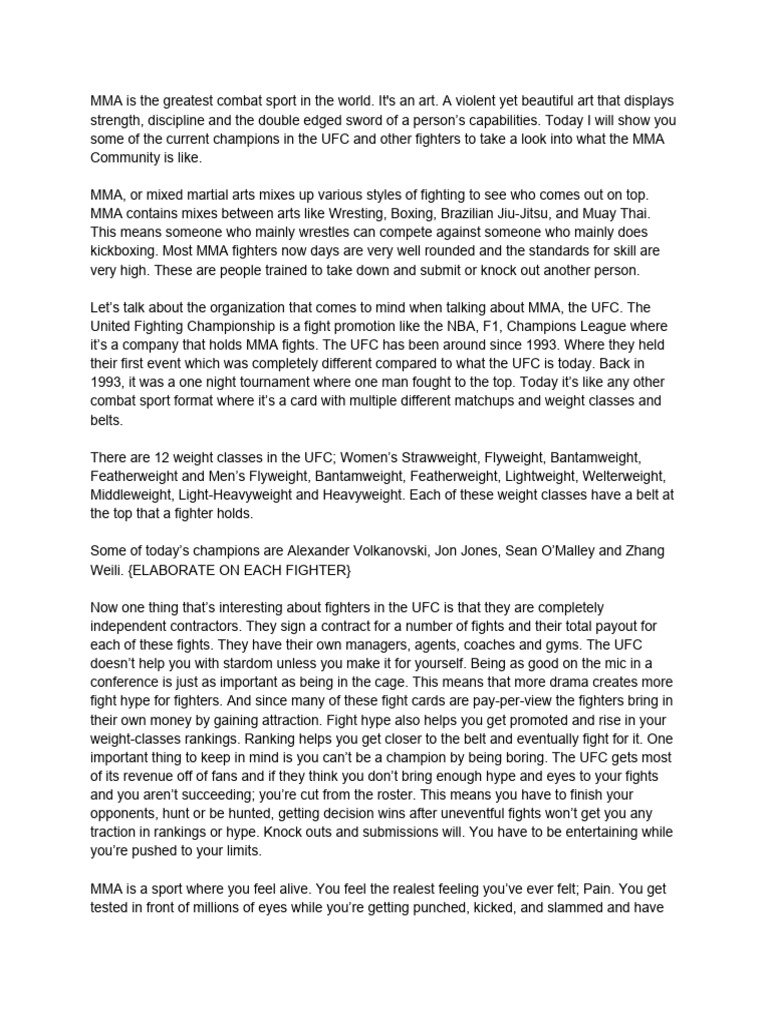 Mma Lesson Script | PDF | Mixed Martial Arts | Ultimate Fighting Championship