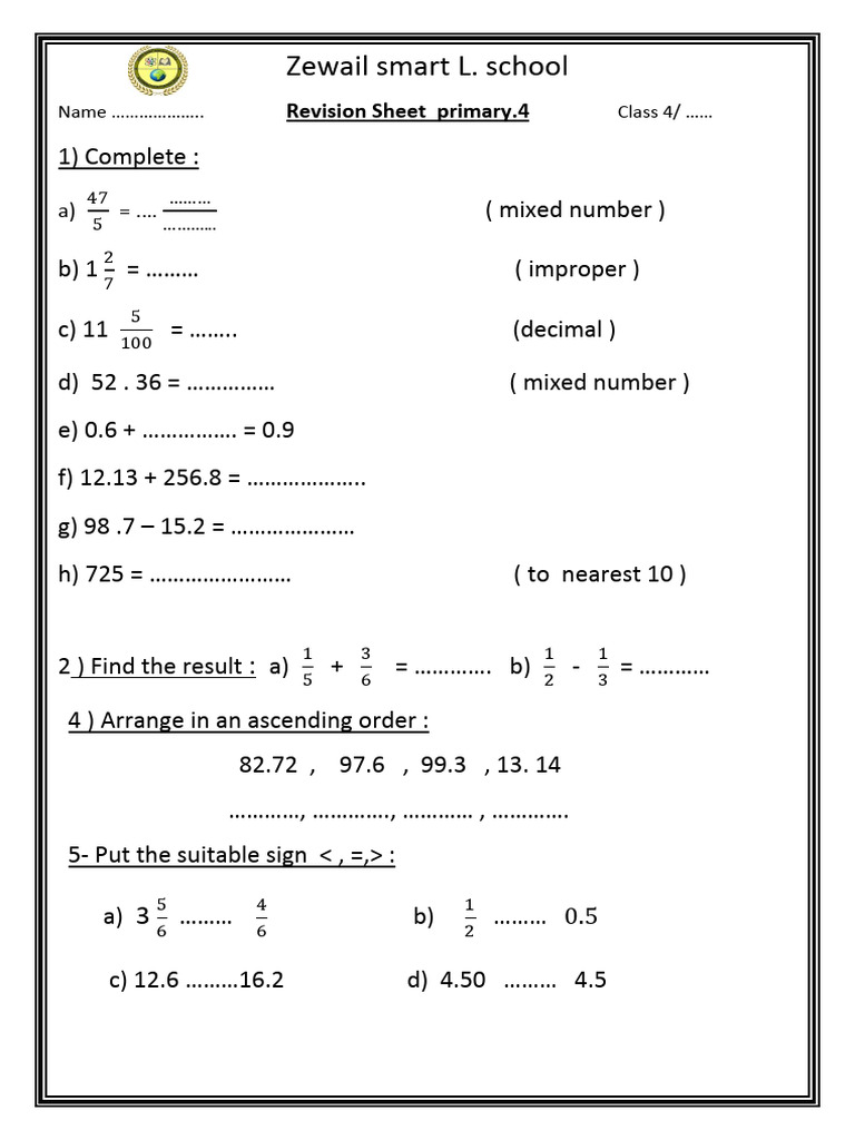 Revision Sheet Prim. 4 | PDF