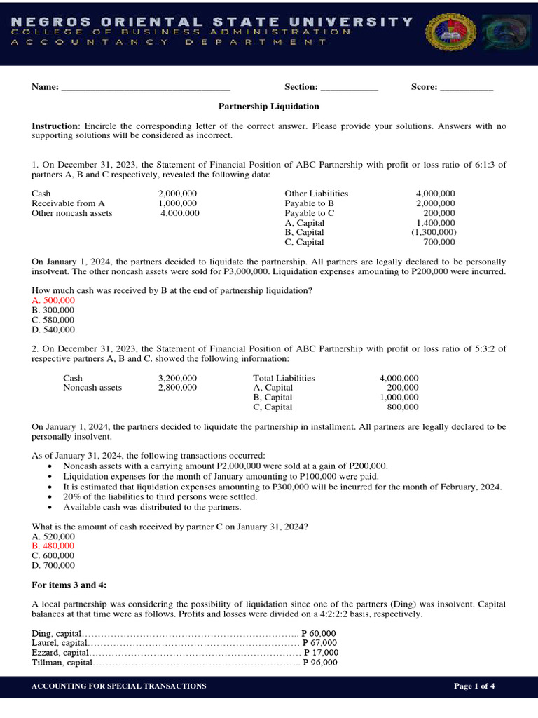 Partnership Liquidation Part 2 | PDF | Partnership | Balance Sheet