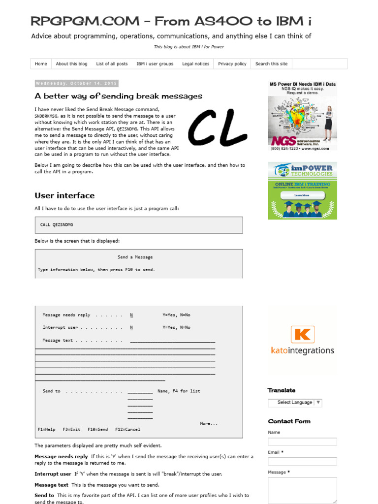A Better Way of Sending Break Messages | PDF | Parameter (Computer Programming) | Ibm Rpg