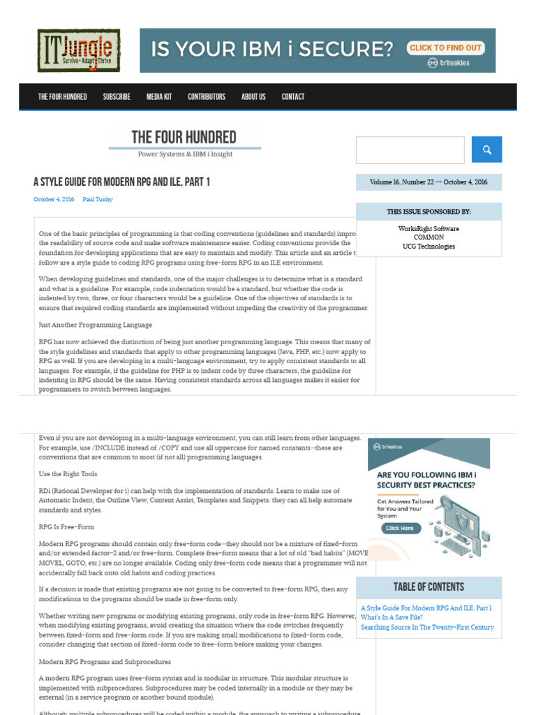 A Style Guide For Modern RPG and ILE, Part 1 | PDF | Ibm Rpg | Computer Programming