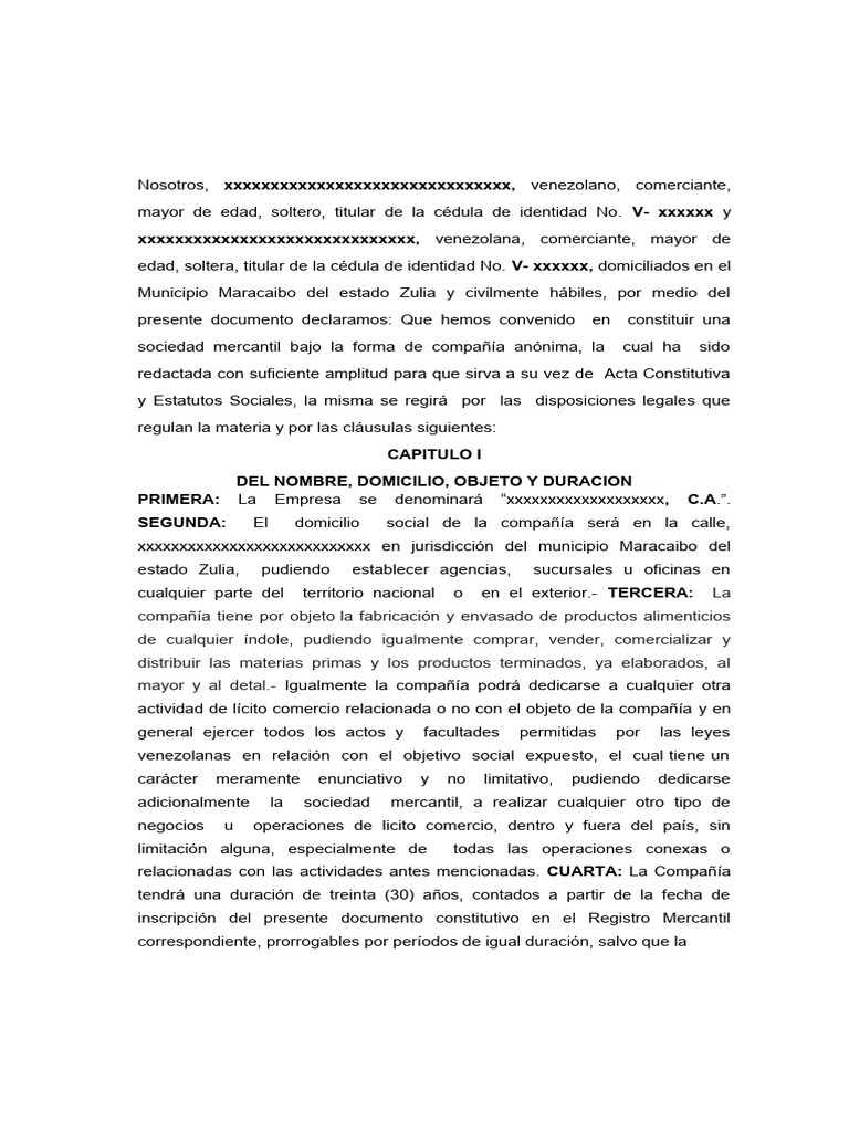Acta Constitutiva Modelo | PDF | Compartir (Finanzas) | Dividendo