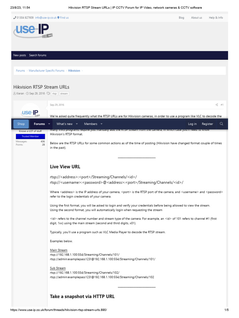 Hikvision RTSP Stream URLs - IP CCTV Forum For IP Video, Network Cameras & CCTV Software | PDF ...