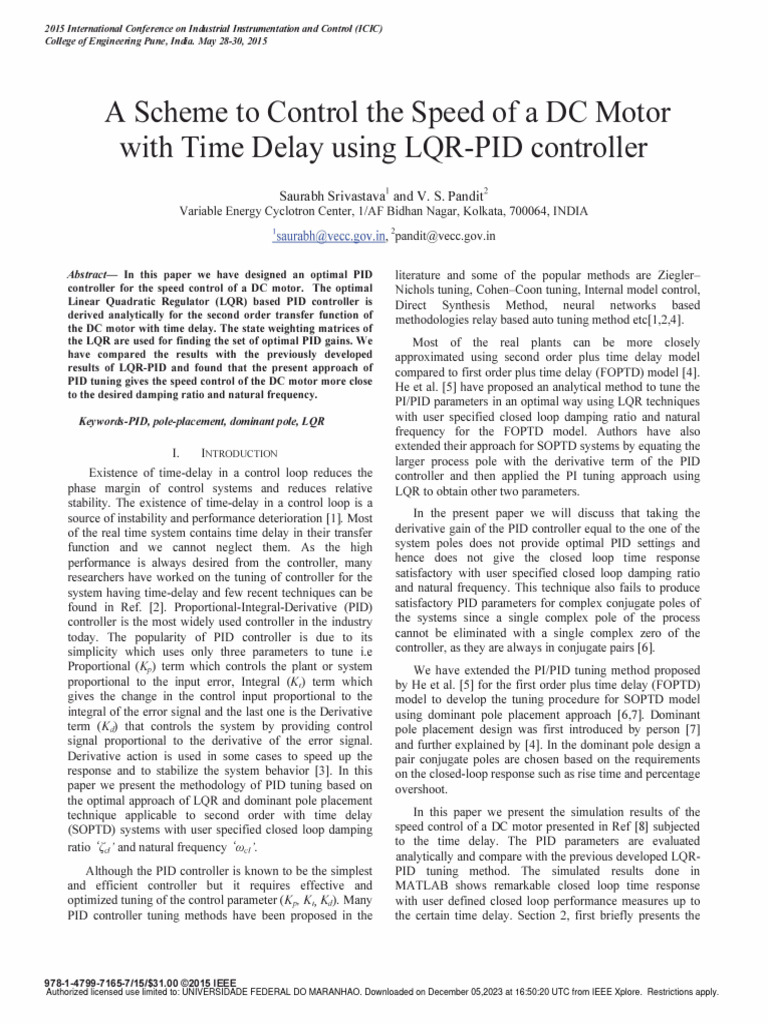LQR-PID Speed Control of DC Motor | PDF | Control Theory | Mathematical ...