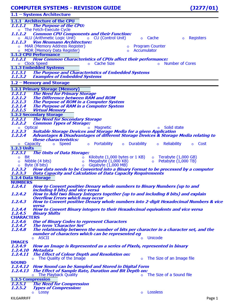 J277 Spec - Revision Guide Nov 23 | PDF | Computer Data Storage | Computer Network