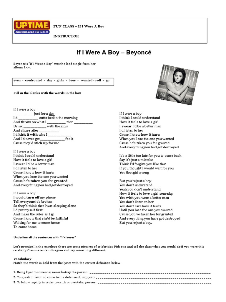 Beyonce - If I Were A Boy (Conditionals) | PDF