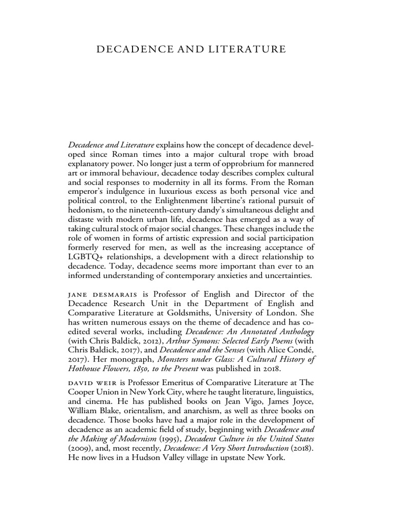 Decadence and Literature by Jane Desmarais, David Weir | PDF | Les ...