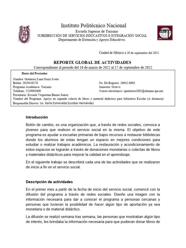 Reporte Final | PDF | Biblioteca escolar