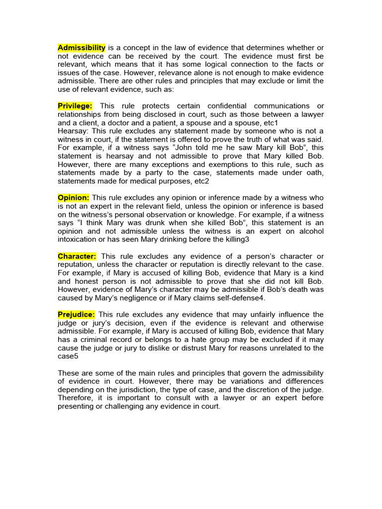 Admissibility Is A Concept in The Law of Evidence | PDF | Evidence (Law ...