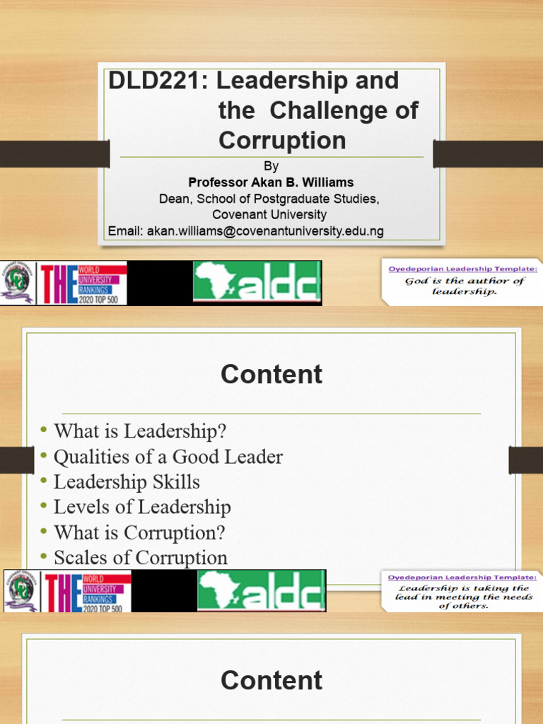 DLD 221 Leadership and The Challenge of Corruption Prof Williams | PDF ...