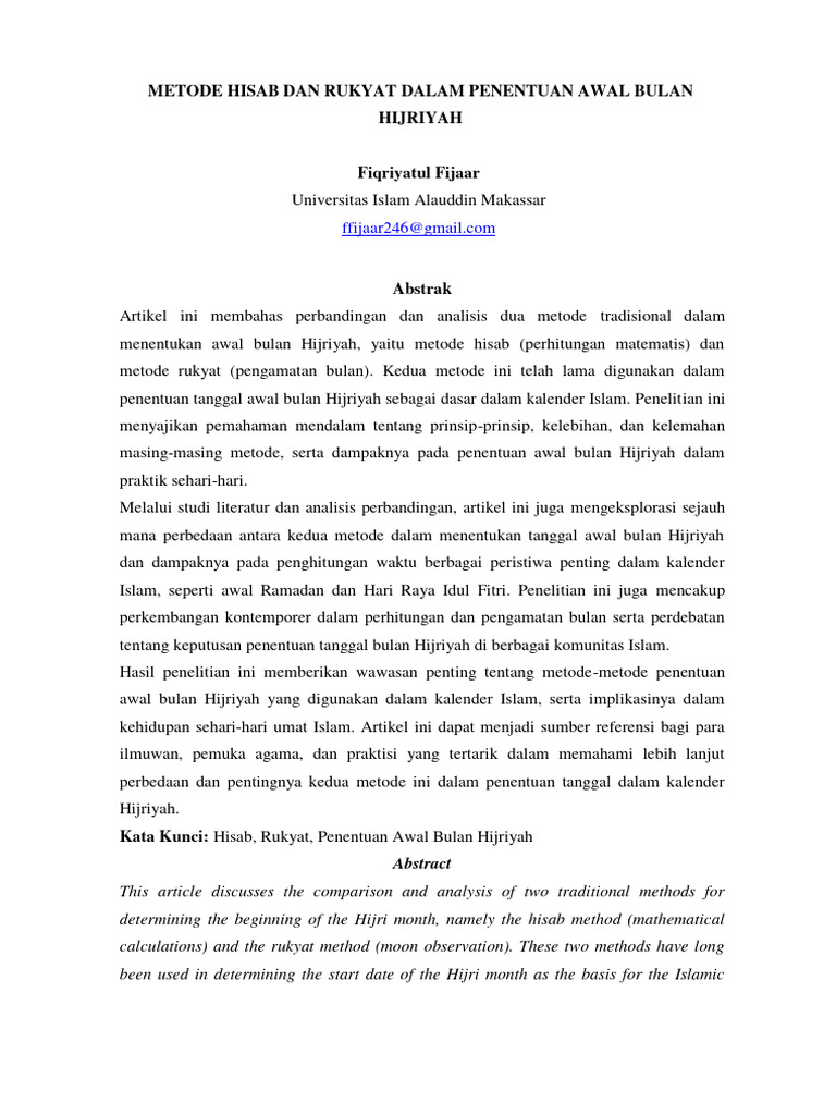 Metode Hisab Dan Rukyat Dalam Penentuan Awal Bulan Hijriyah | PDF