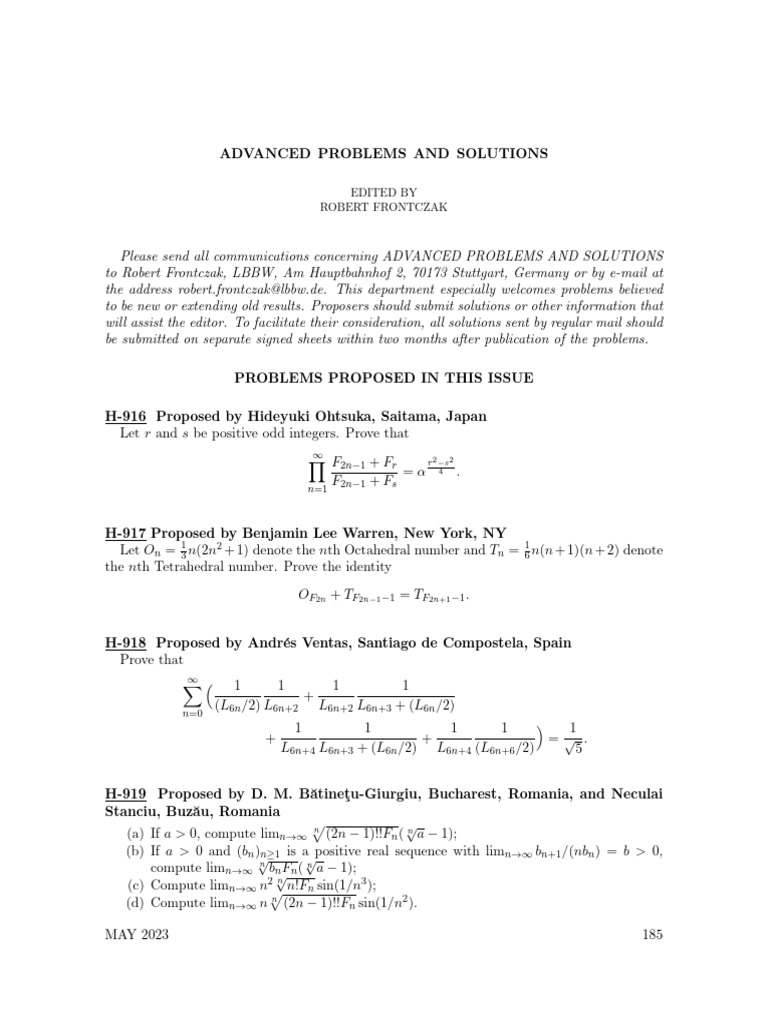 FIBONACCI AdvProbMay2023 | PDF | Inequality (Mathematics) | Number Theory
