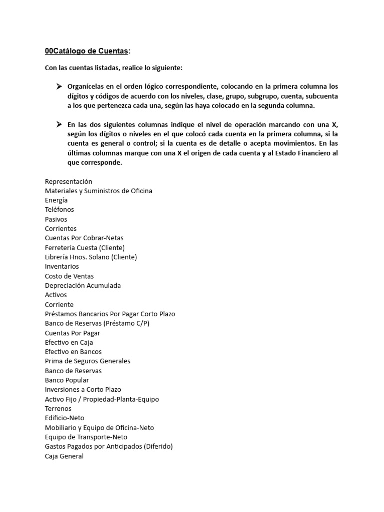 CarolainCastro Tarea5.2CatalogodeCuentas | PDF | Bancos | Depreciación