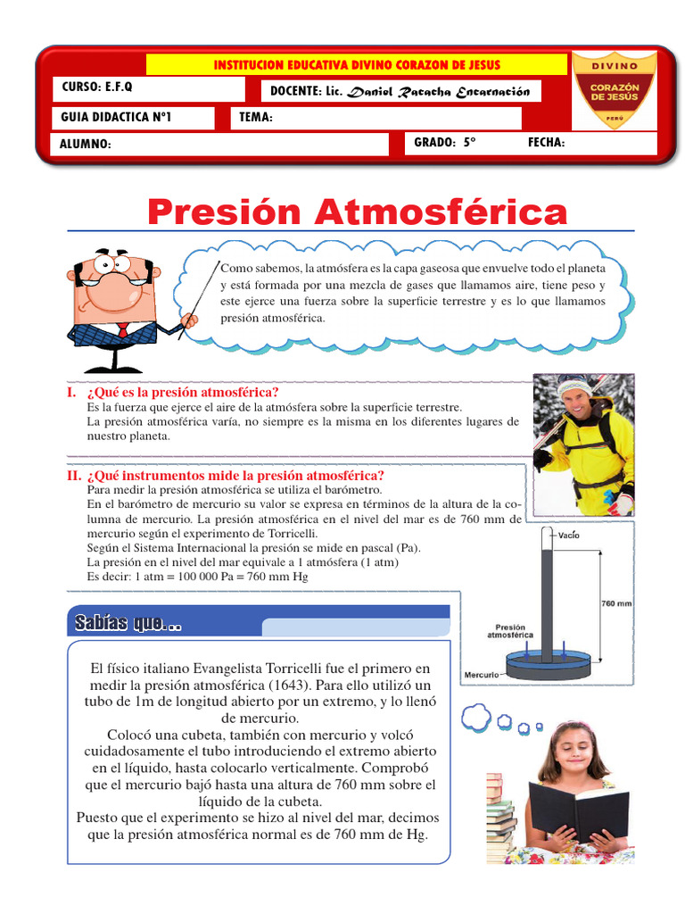1-Presión Atmosférica-5°Prim.-1 | PDF | Presión atmosférica | Atmósfera