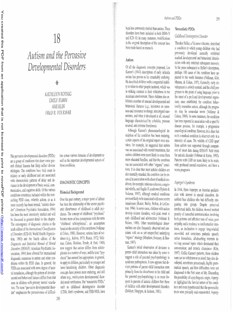 Koenig K., Rubin E., Klin A., Volkmar F., (2000) - Autism and The Pervasive Developmental ...