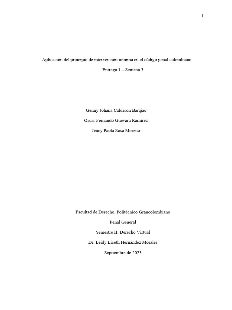 Entrega 1 Semana 3 Penal General Descargar Gratis PDF Derecho