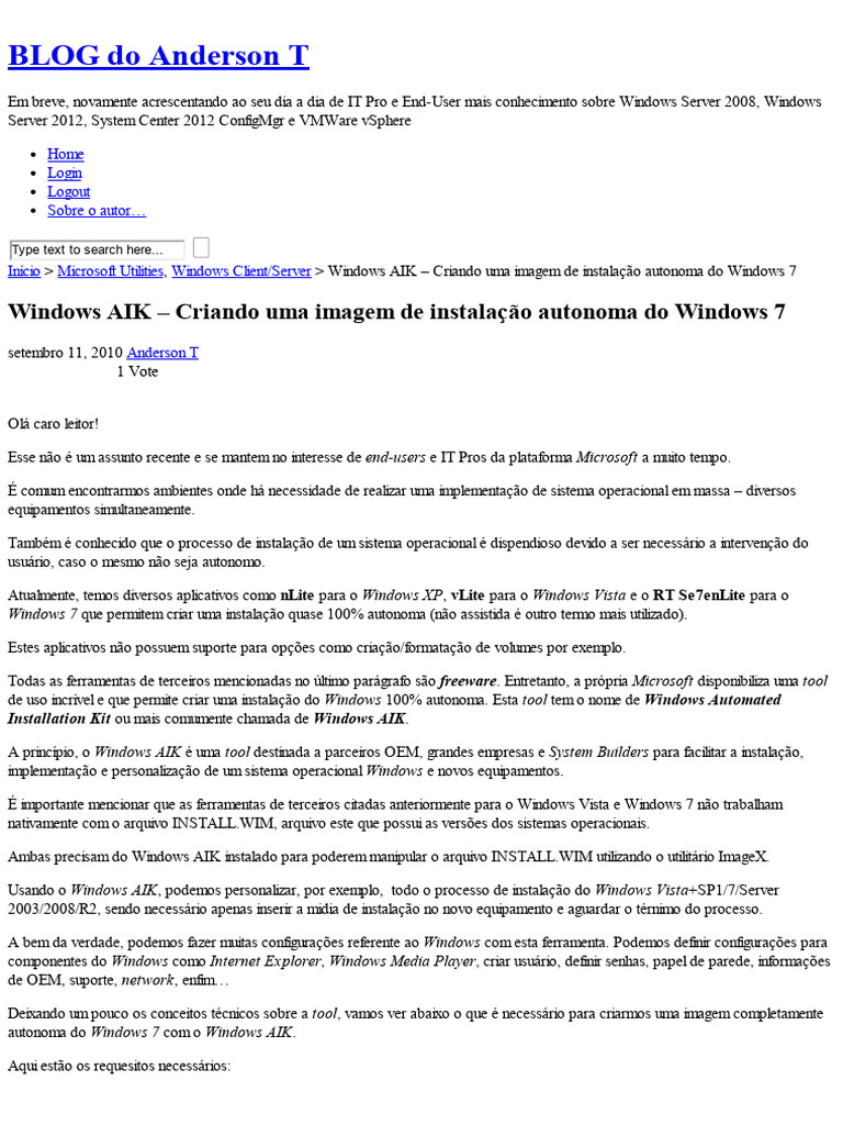 Windows AIK - Criando Uma Imagem de Instalação Autonoma Do Windows 7 ...