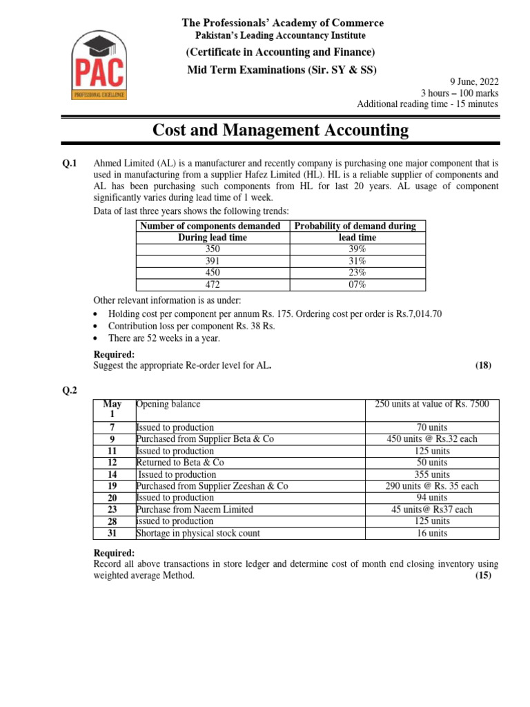 Caf-3 Cmac (Sy SS) | PDF | Cost Of Goods Sold | Business