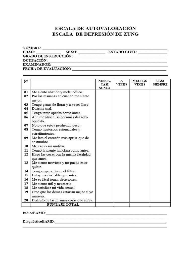 Escala Depresion de Zung | PDF