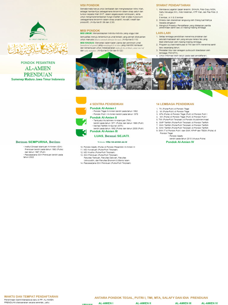 Brosur Penerimaan Santri Baru 2023 Al Amien Prenduan Al Amien - Ac .Id | PDF