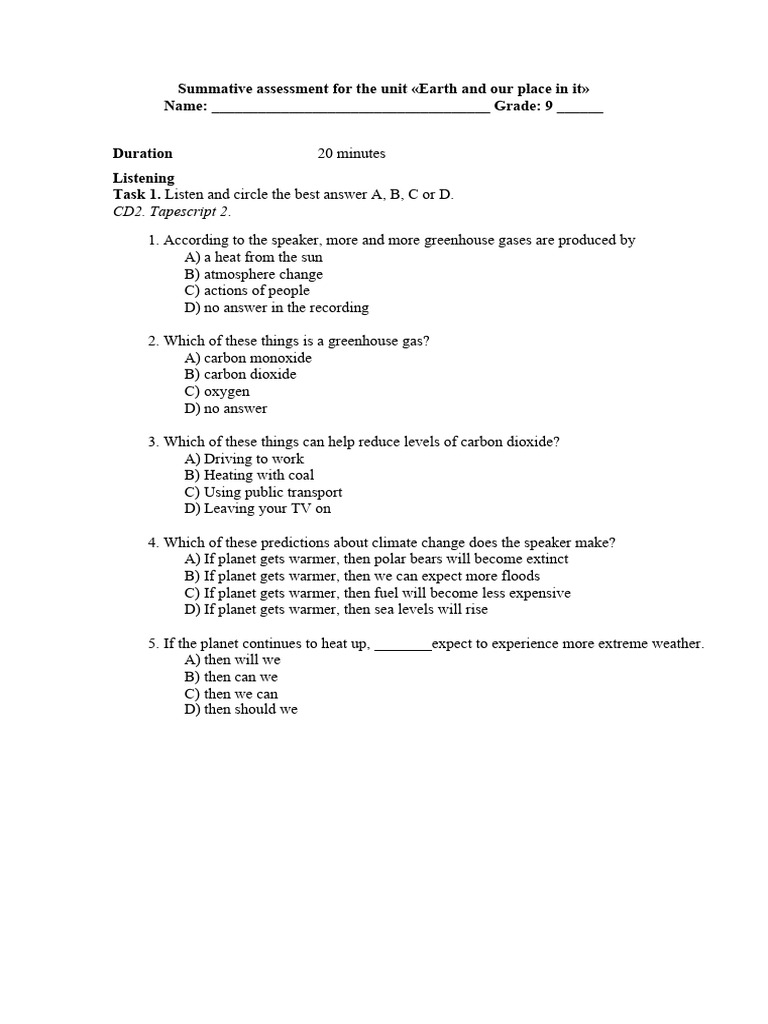 Grade 9 Earth Unit Assessment | PDF | Science & Mathematics