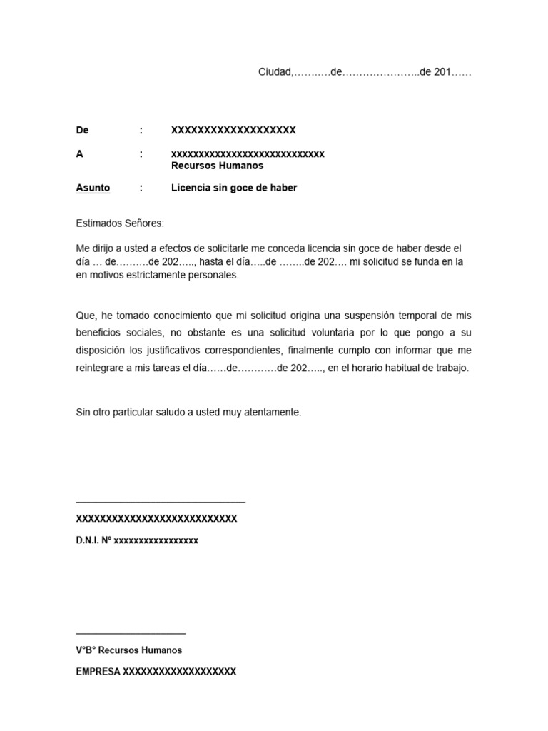 Solicitud de Licencia Sin Goce de Haber (Modelo) | PDF