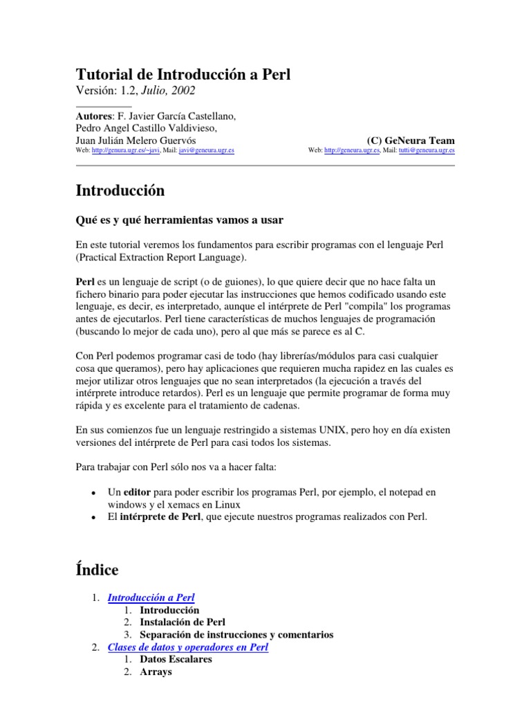 Tutorial de Introducción A Perl | PDF | Perl | Lenguaje de programación