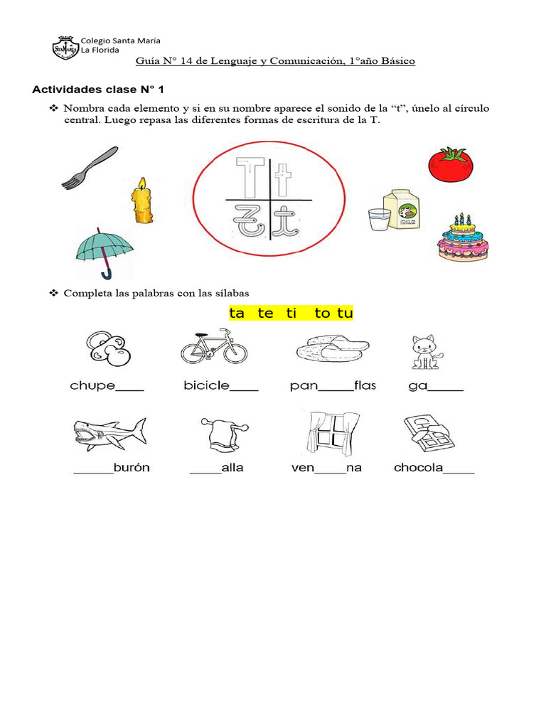1°-Básico.-Lenguaje.-Guía-letra T-Primero-Básico. | PDF