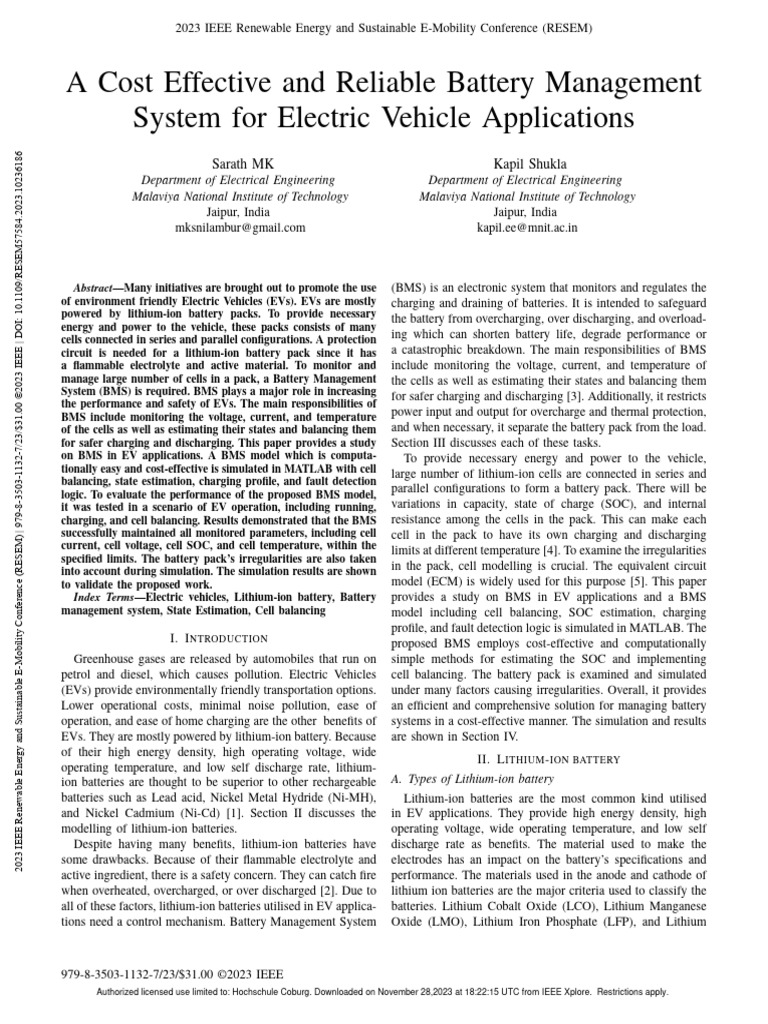 A Cost Effective and Reliable Battery Management System For Electric ...