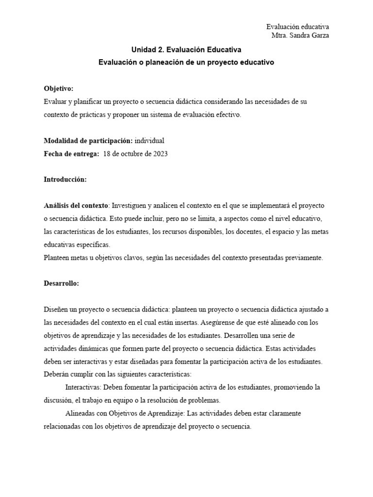 Evaluación U2 | PDF | Evaluación | Planificación
