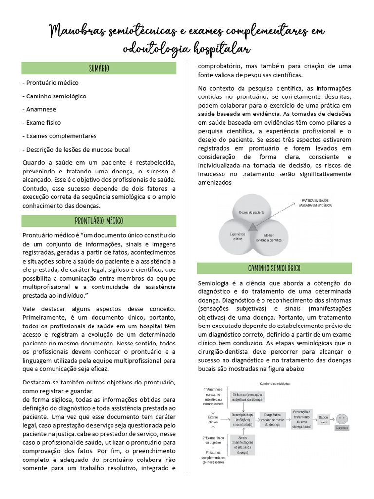 Manobras Semiotécnicas e Exames Complementares em Odontologia Hospitalar | PDF | Glóbulo branco ...
