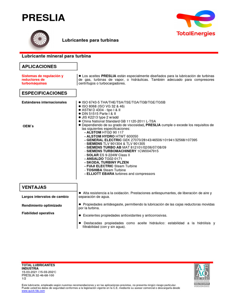 TDS Total Preslia | PDF | Lubricante | Materia suave