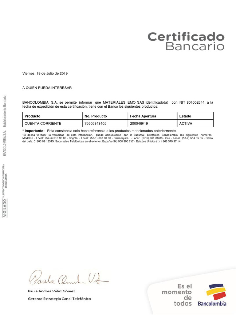 Certificación de MATERIALES EMO SAS | PDF