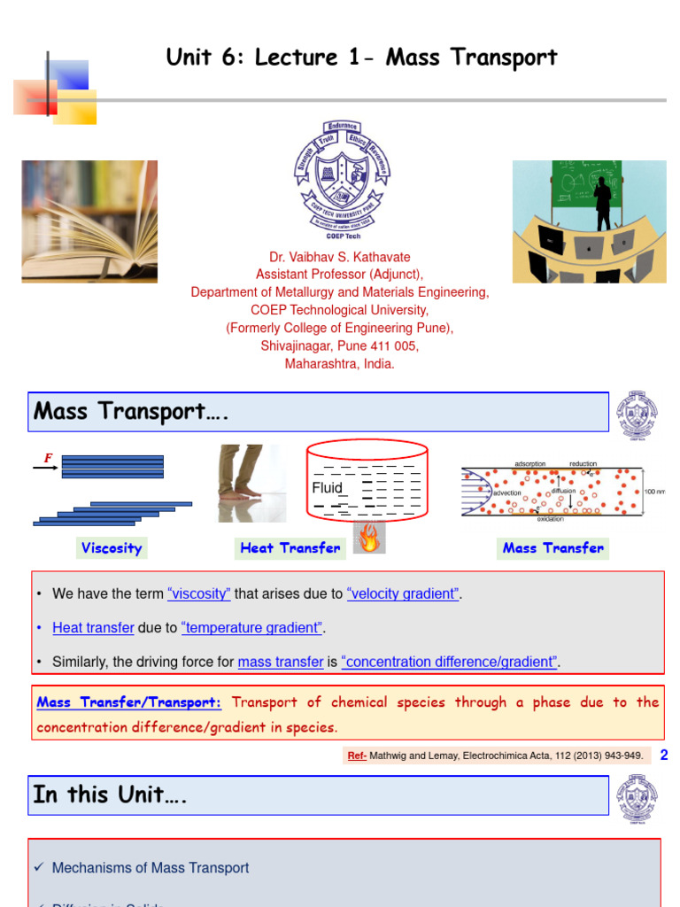MT 21006 TP Unit 6 Lec 1 07 Nov 2023 | PDF | Diffusion | Heat Transfer