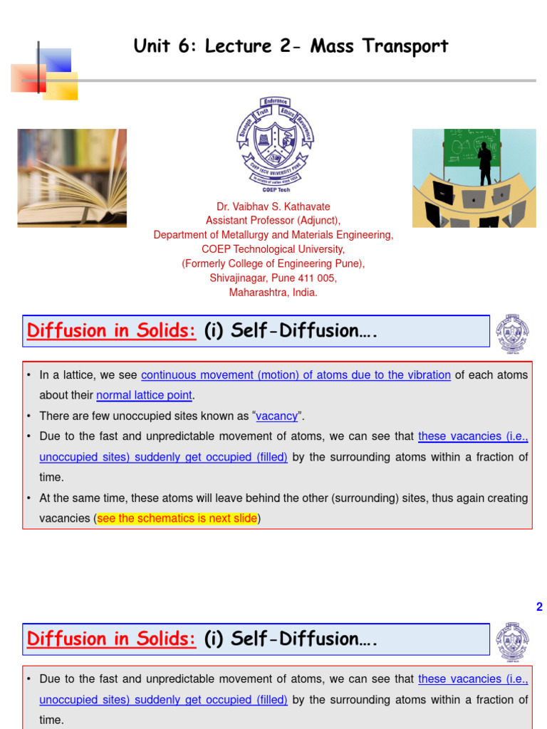 MT 21006 TP Unit 6 Lec 2 08 Nov 2023 | PDF | Diffusion | Crystal Structure