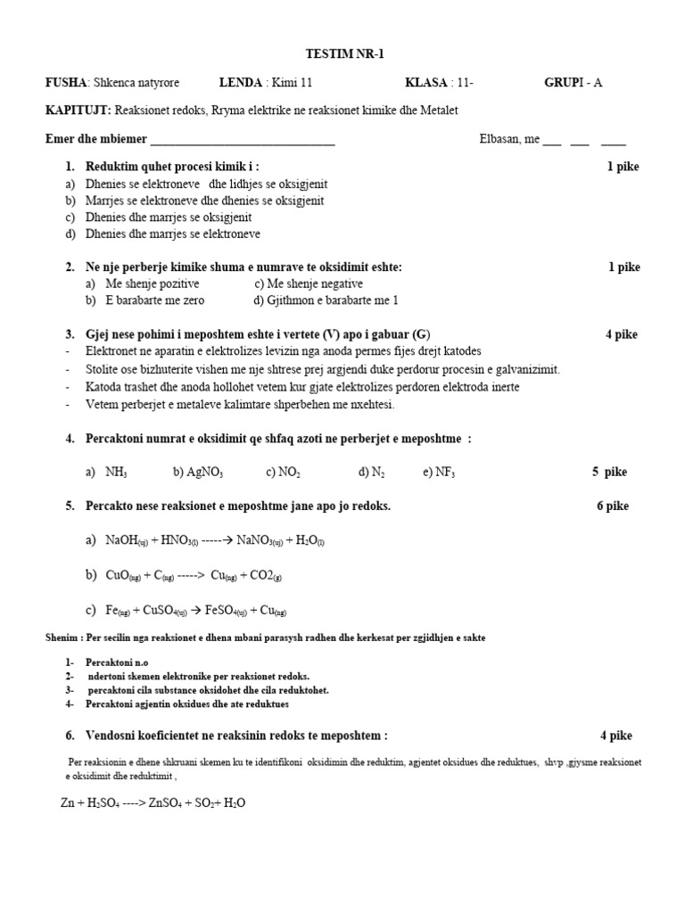 TESTIM Kimi 11 Periudha I 2023-24 | PDF