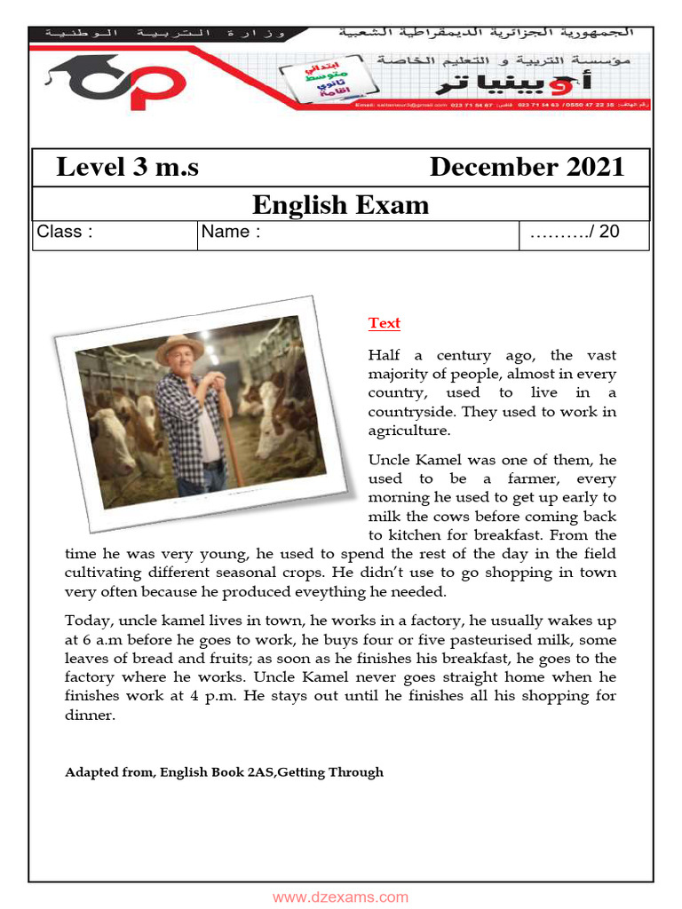 Dzexams 3am Anglais 485691 | PDF | Food And Drink