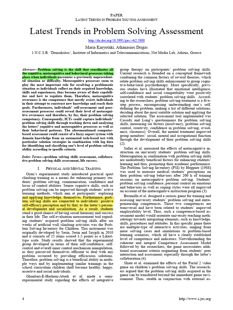 Correlation of Problem Solving Skills Self Efficacy | PDF | Metacognition | Thought