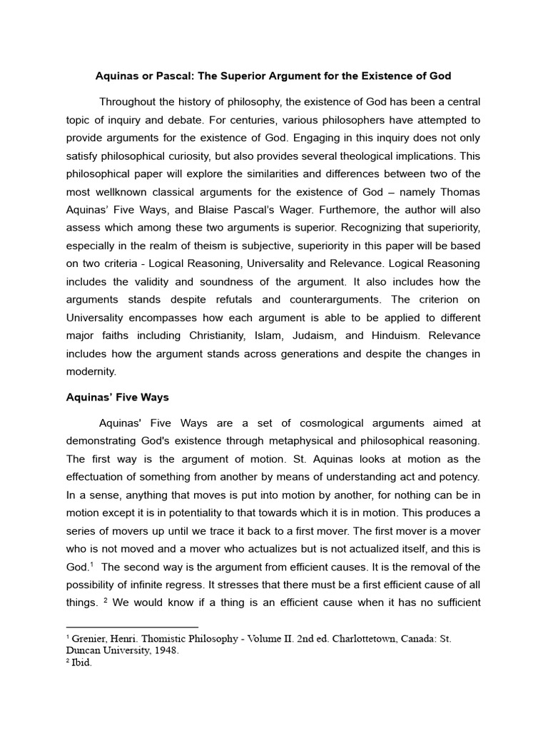 Philosophical Debate: Aquinas vs. Pascal | PDF | Existence Of God | God
